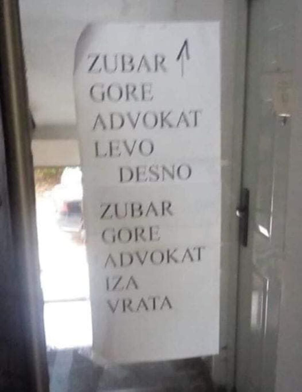 GORE, DOLE, LEVO, DESNO, IZA VRATA... Čik probajte da odgonetnete GDE JE ADVOKAT, A GDE ZUBAR ...