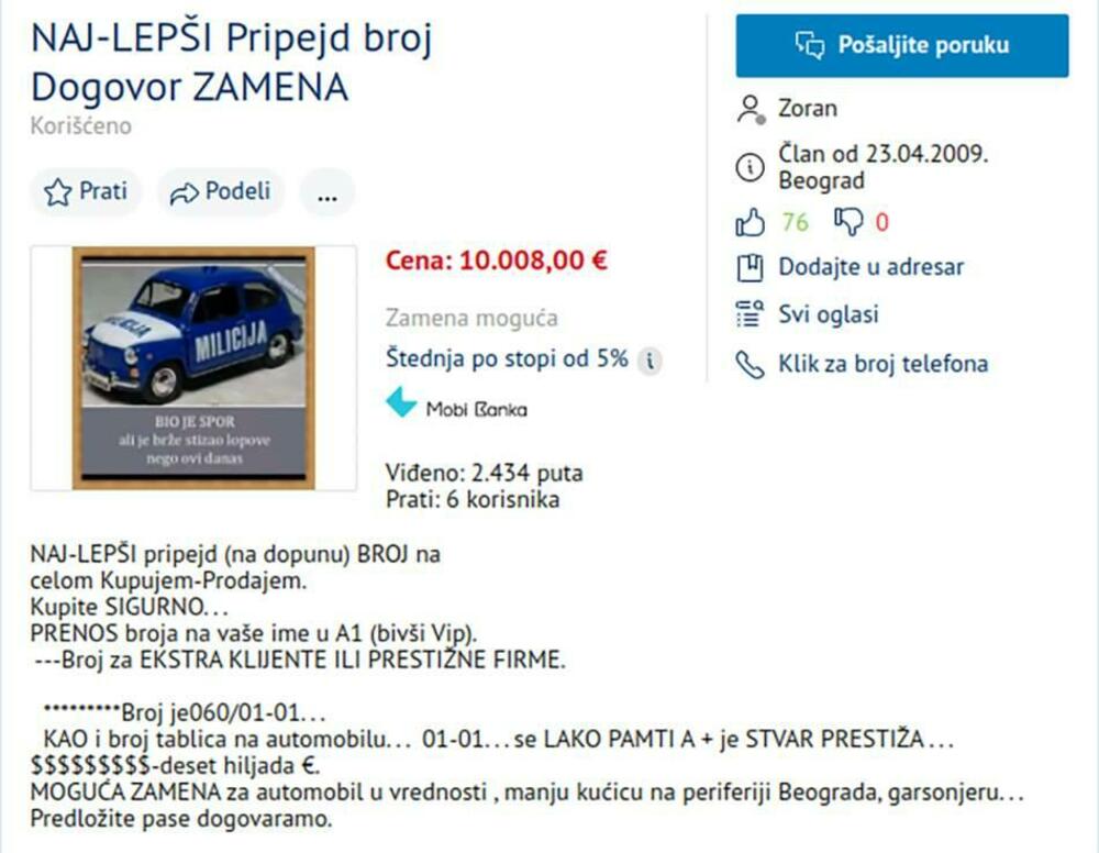 Prodaja broja mobilnog telefona