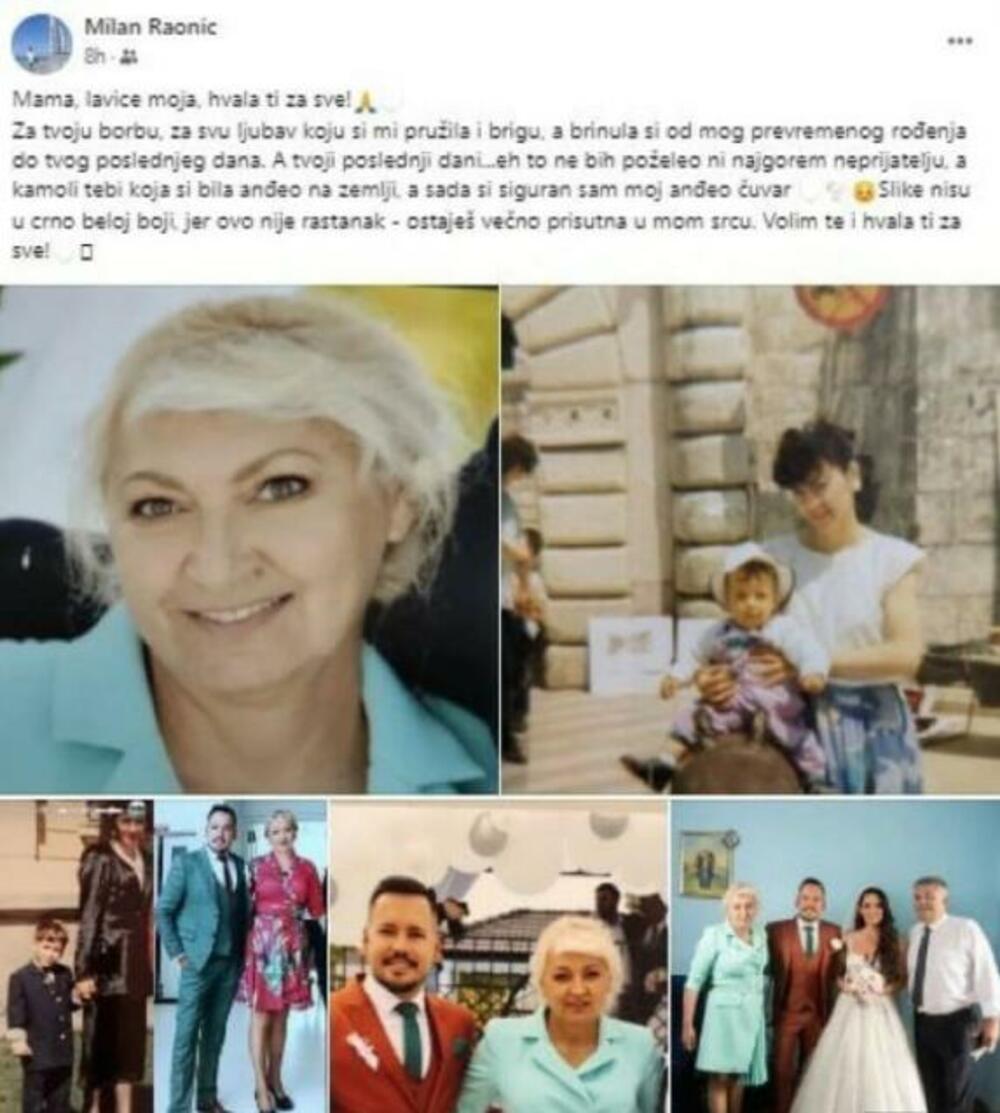 Preminula majka voditelja Milana Raonića