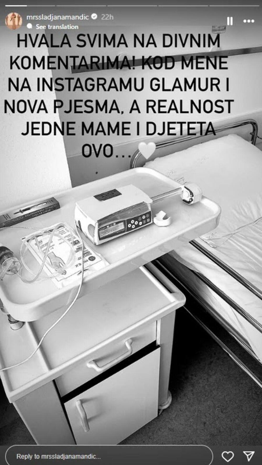 Slađana Mandić objavila fotografiju iz bolnice